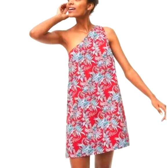 LOFT | Dresses | Red Floral One Shoulder Sun Dress | Poshmark